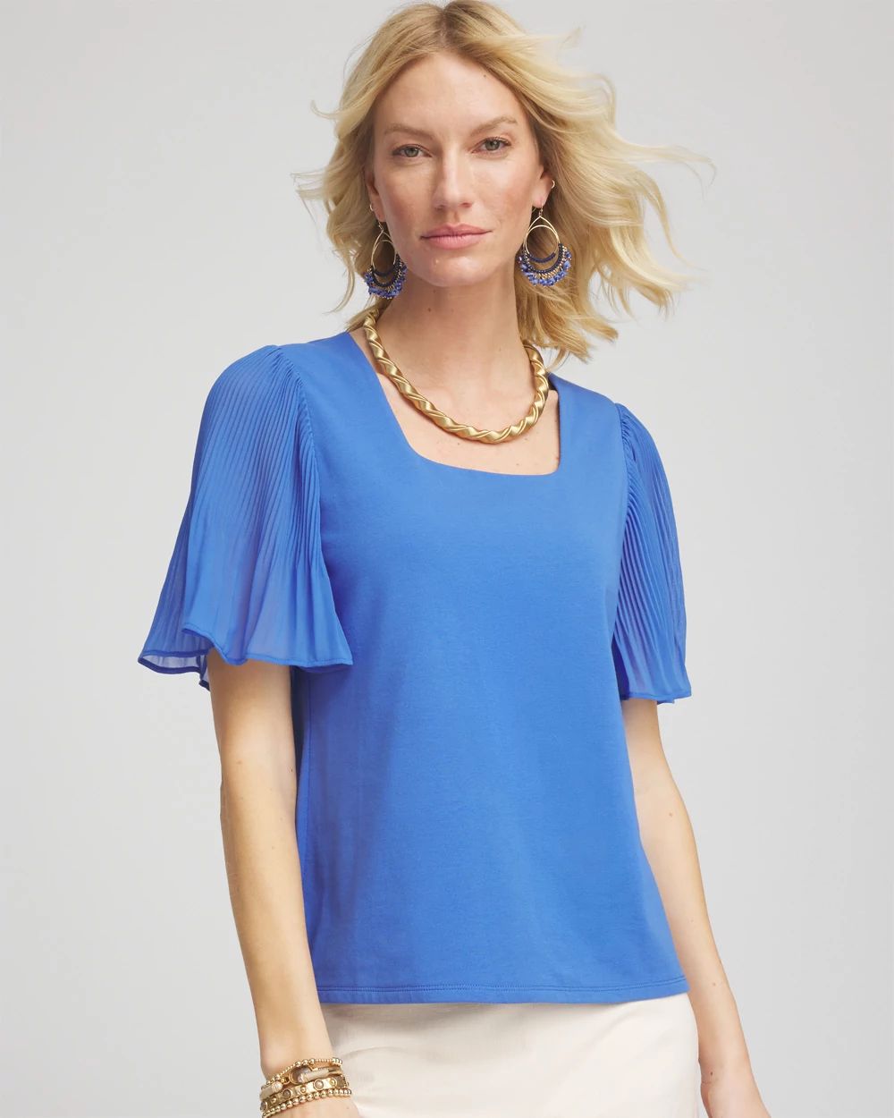 Square-Neck Pleated Flutter-Sleeve Tee | Chico's